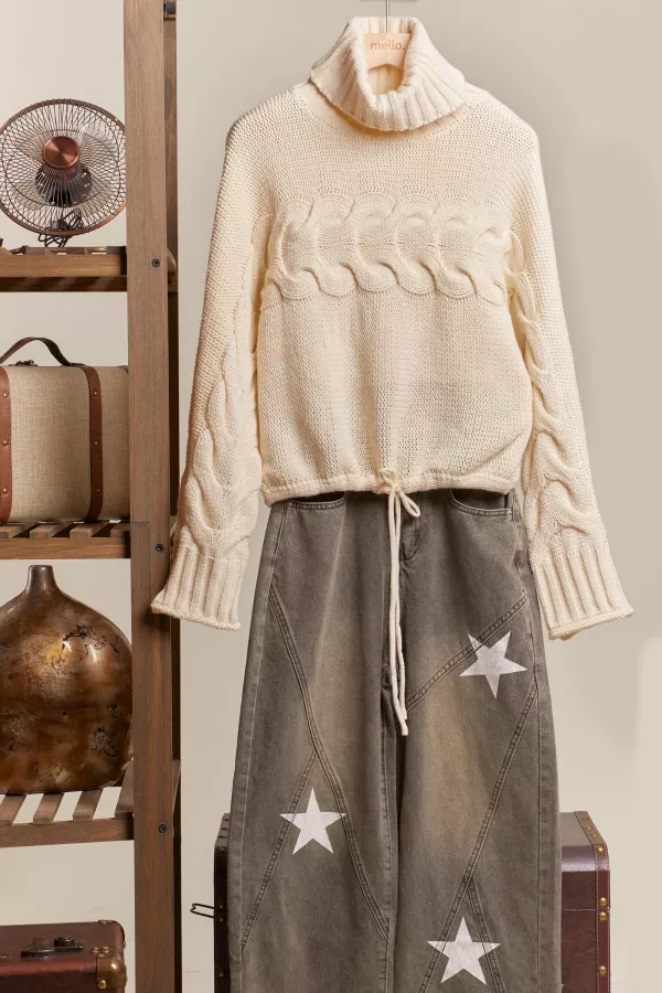 Wholesale Turtle Neck Cropped Knit Sweater - Mello